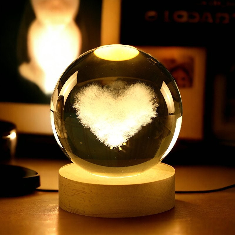 Custom Heart Night Light, Crystal Ball Desk Lamp, 3D Printed Cloud Lamp ...