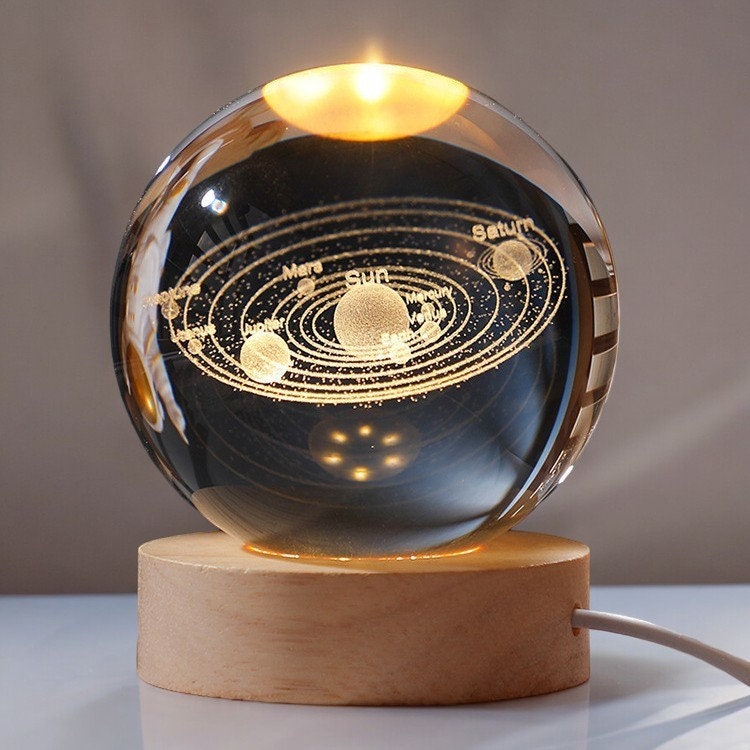 Solar System Night Light, Crystal Ball Desk Lamp, 3D Printed Lamp ...