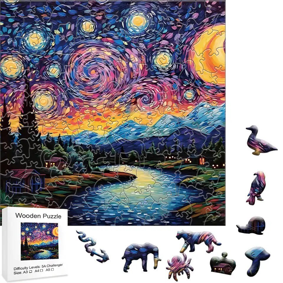 Wooden Jigsaw Puzzle Van Gogh's Starry Night A3 Large Size Appx 11 X 11 ...
