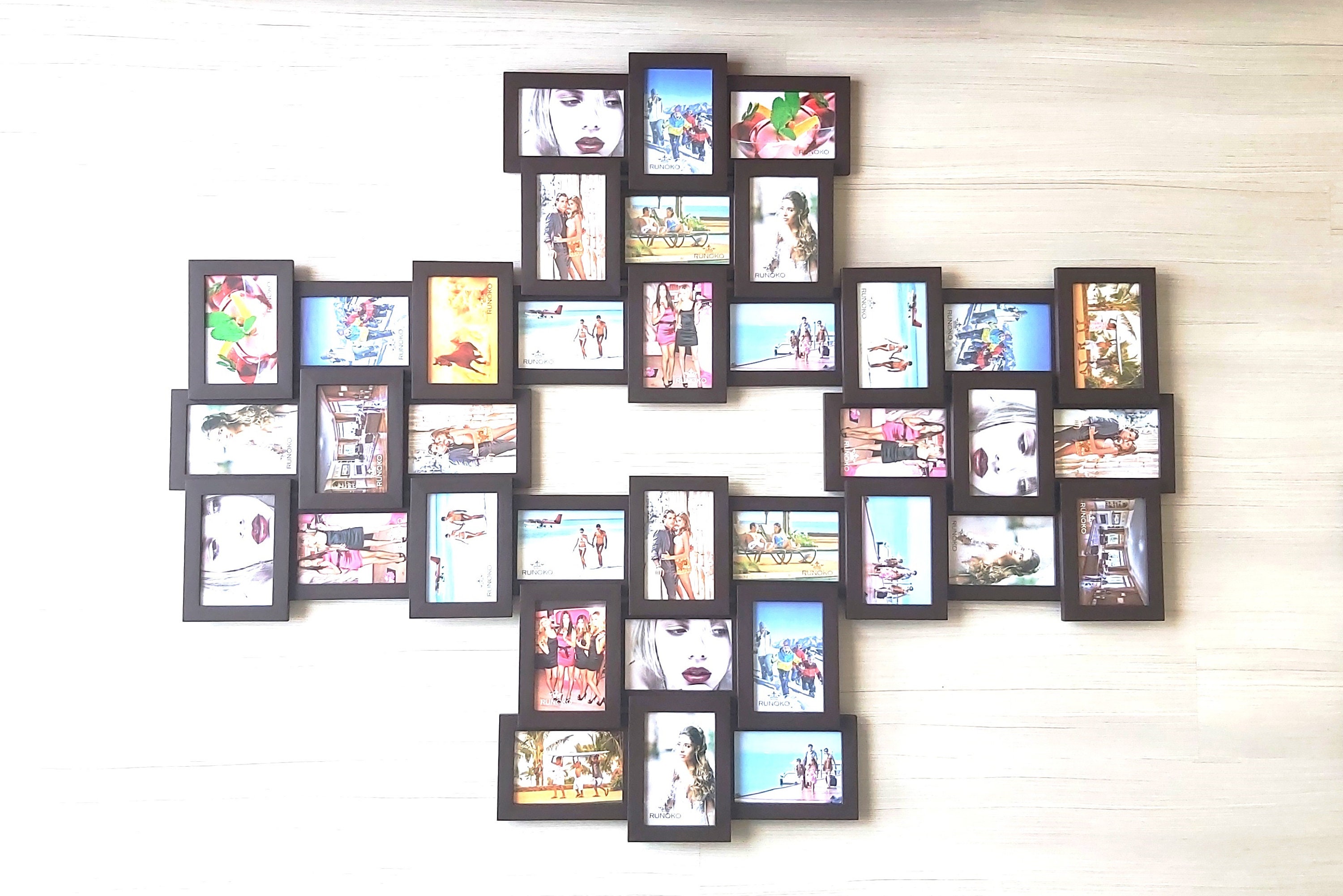 Brown Collage Frame for 9 Photos, Hand-made From Real Solid Wood ...