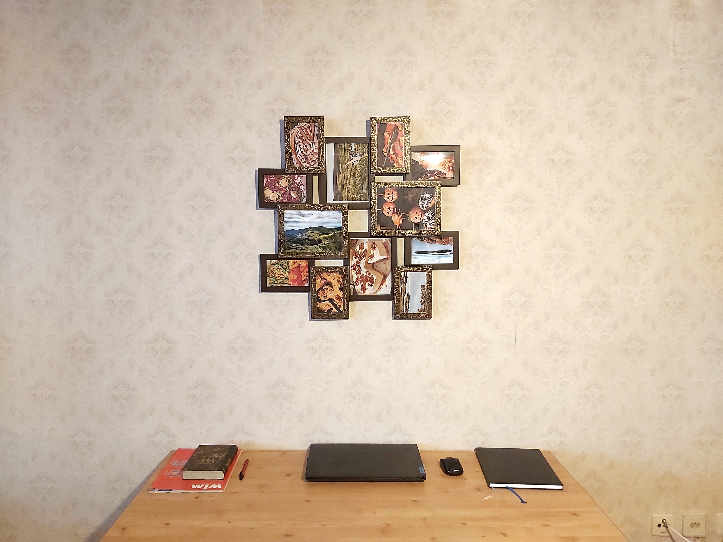 Handmade Wooden Collage Photo Frame in Dark Brown Color With Golden ...