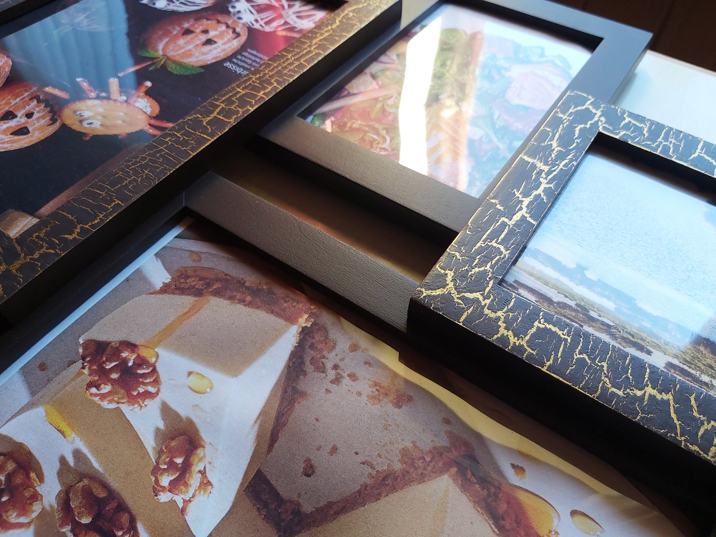 Handmade Wooden Collage Photo Frame in Dark Brown Color With Golden ...