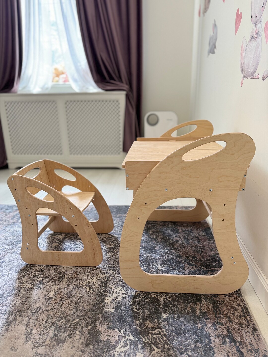 Adjustable Children's Play Table and Montessori Chair With Chalk Board ...