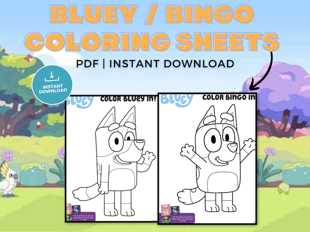 Bluey Bingo Coloring Pages 2 Page Digital Download Print at Home Bluey ...