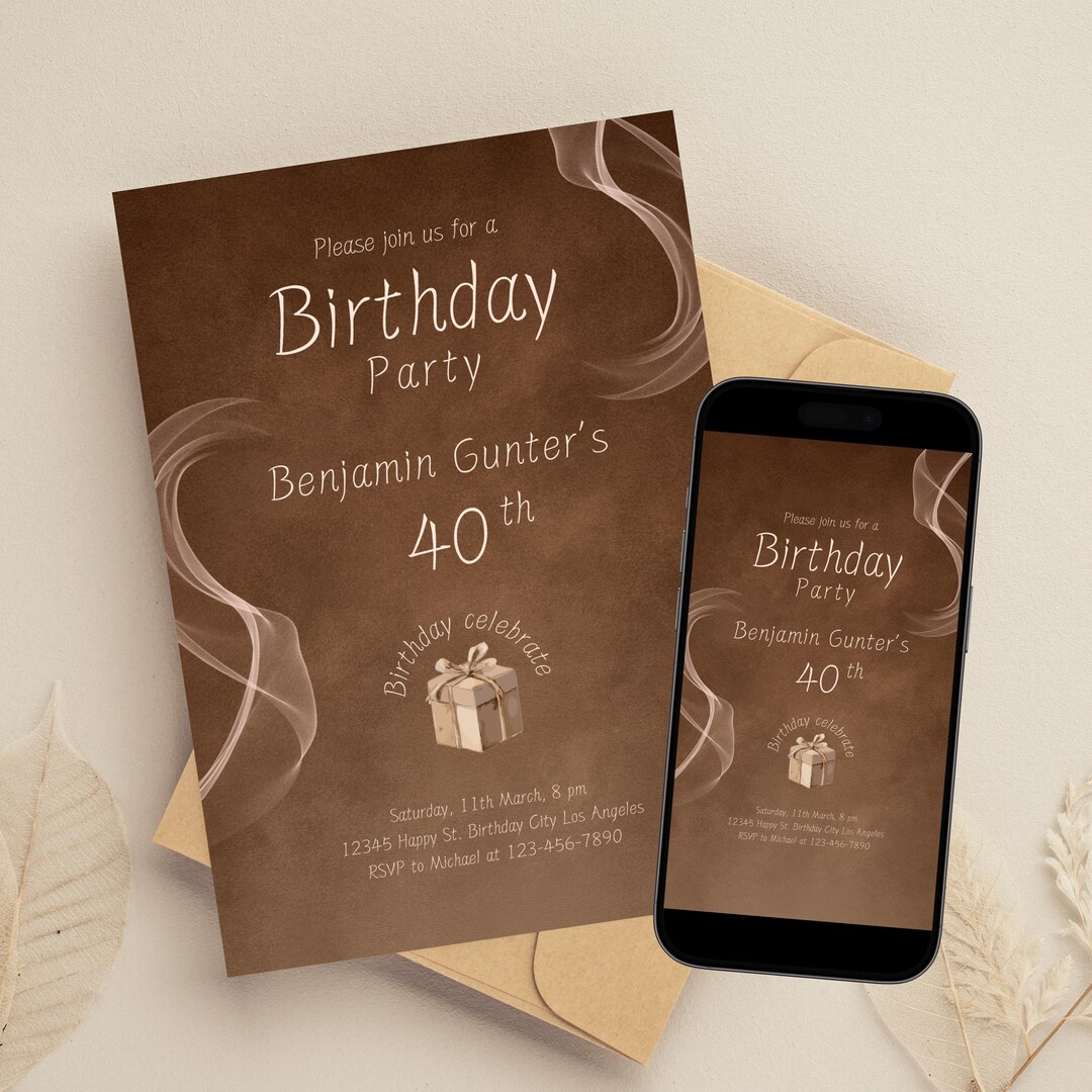 Editable Shades of Brown Birthday Invitation for Men, Printable Brown ...