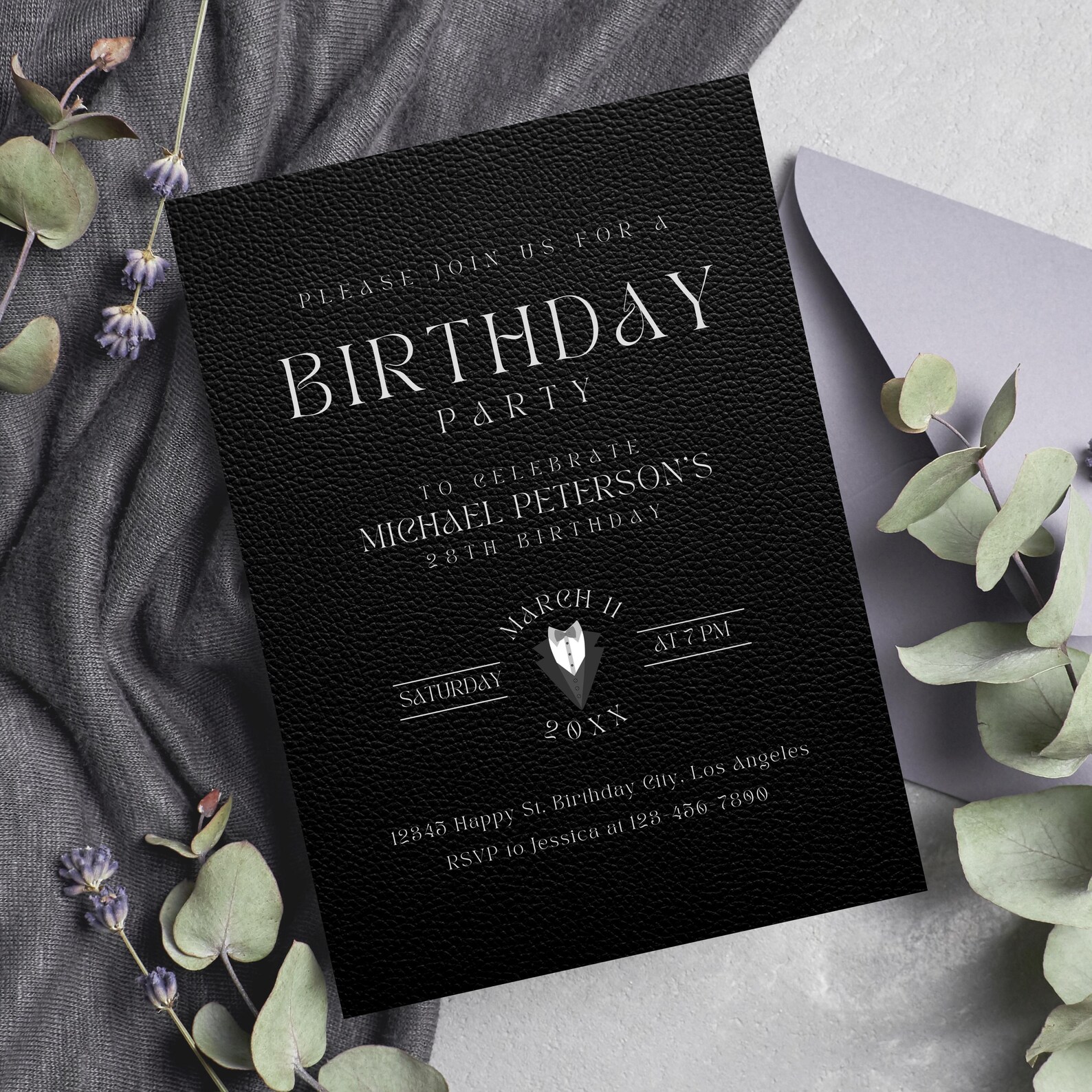 Editable Tuxedo Suit Birthday Invitation for Men, Printable Luxury Men ...