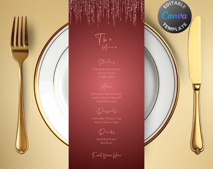Editable Rose Gold Menu, Printable Dripping Glitter Dinner Menu ...