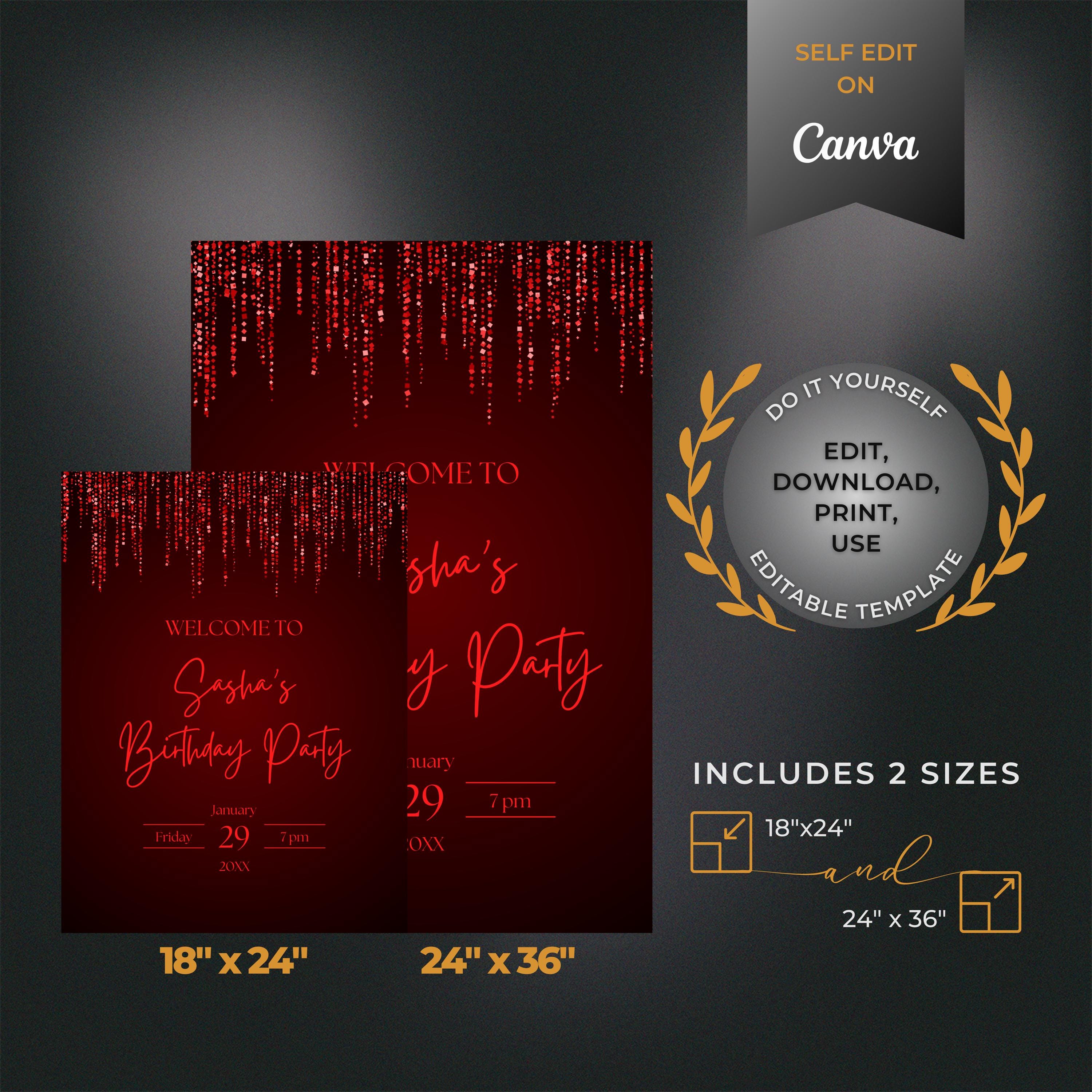 Editable Red Welcome Sign for Women, Printable Hot Red Birthday Party ...
