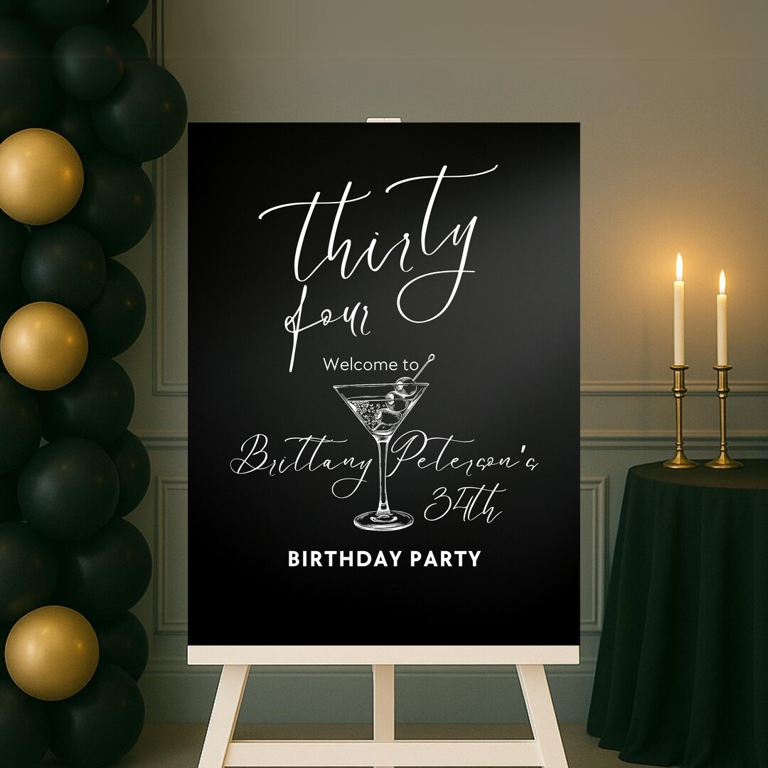 Editable Black Martini Welcome Sign, Printable All Black Cocktail ...