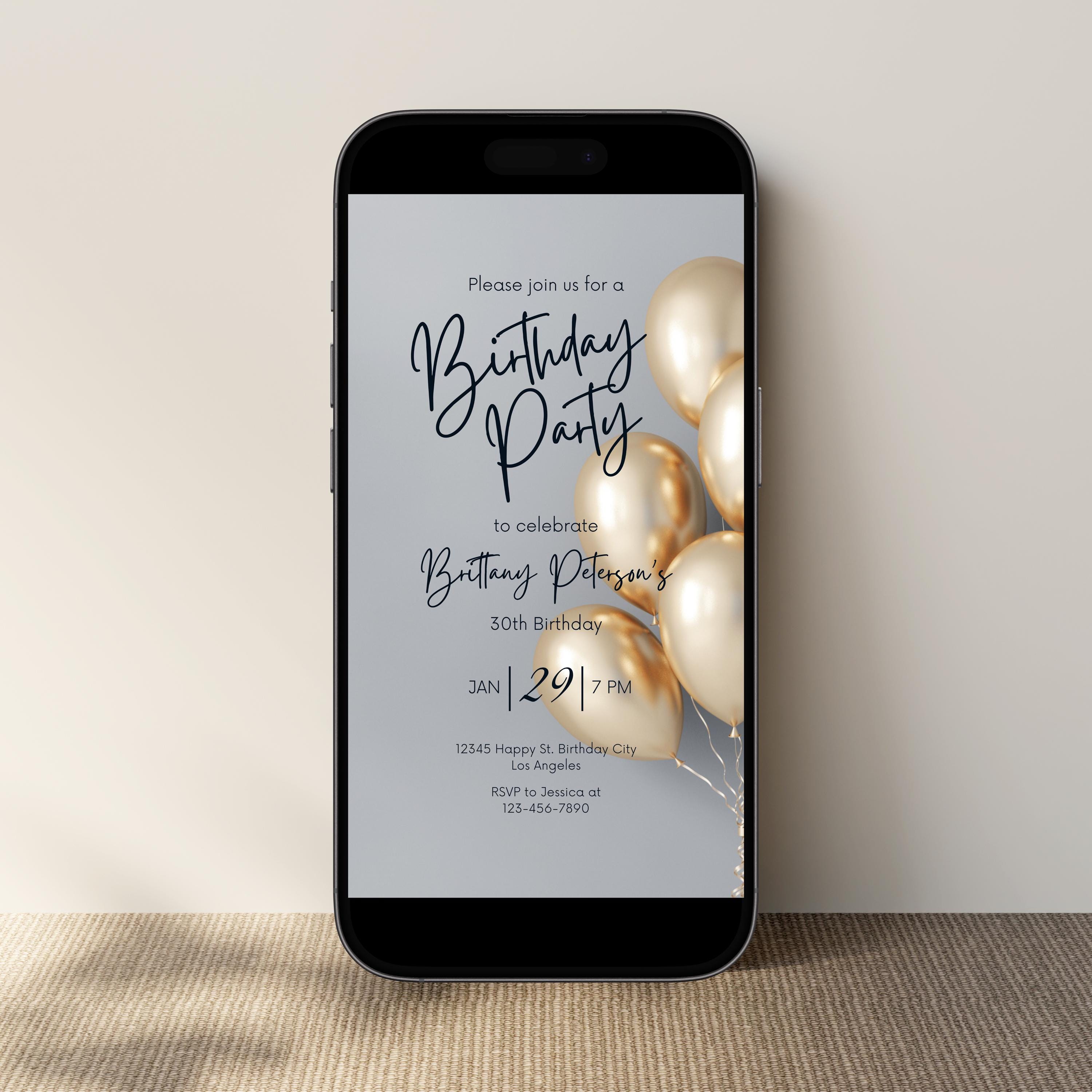 Editable Silver and Gold Birthday Invitation, Printable All Gray ...