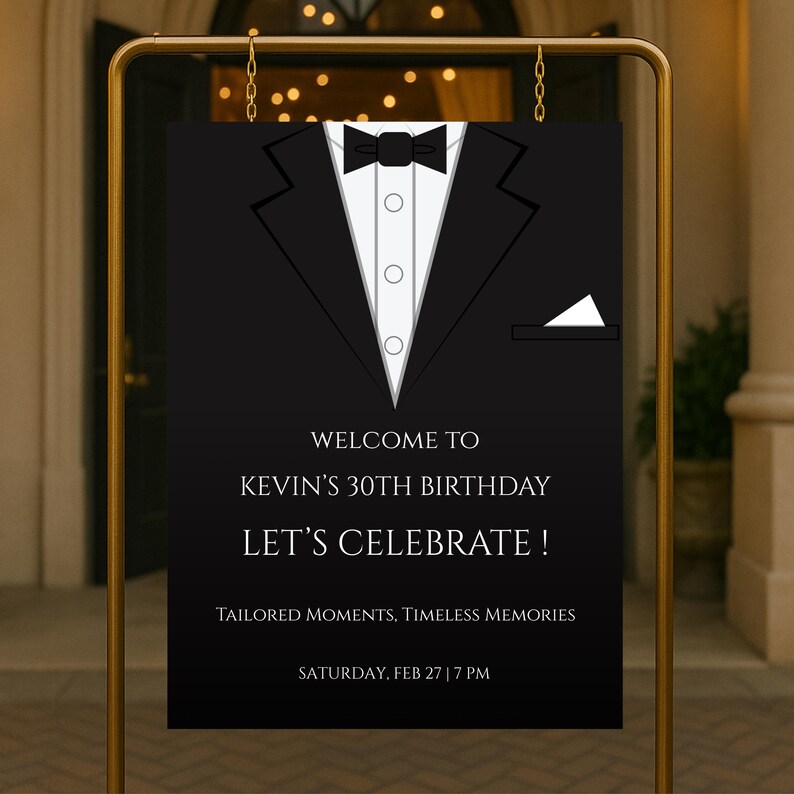 Editable Tuxedo Welcome Sign, Black and White Formal Party Welcome ...