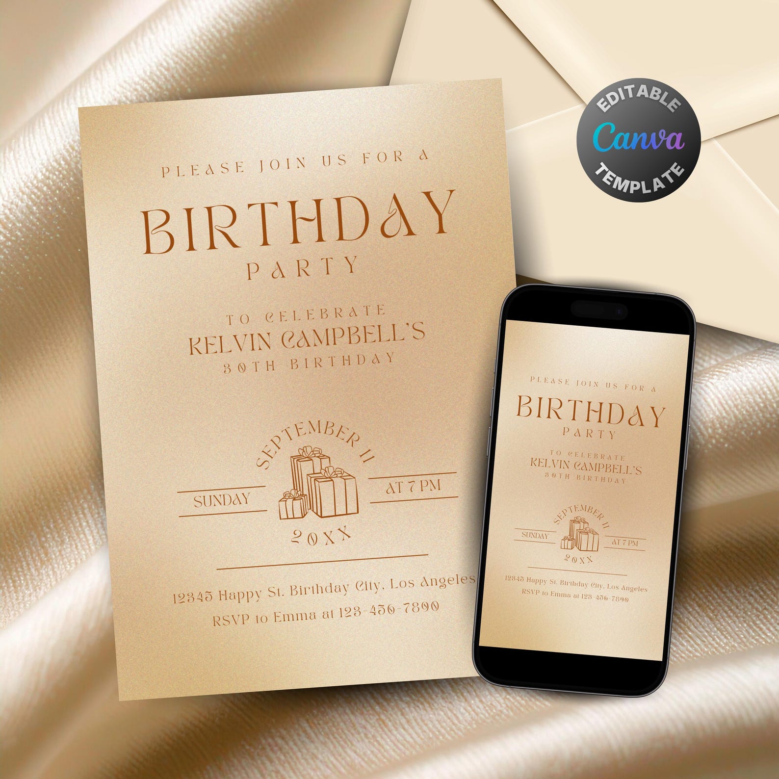 Editable Beige Birthday Invitation, Printable Shades of Brown Birthday ...