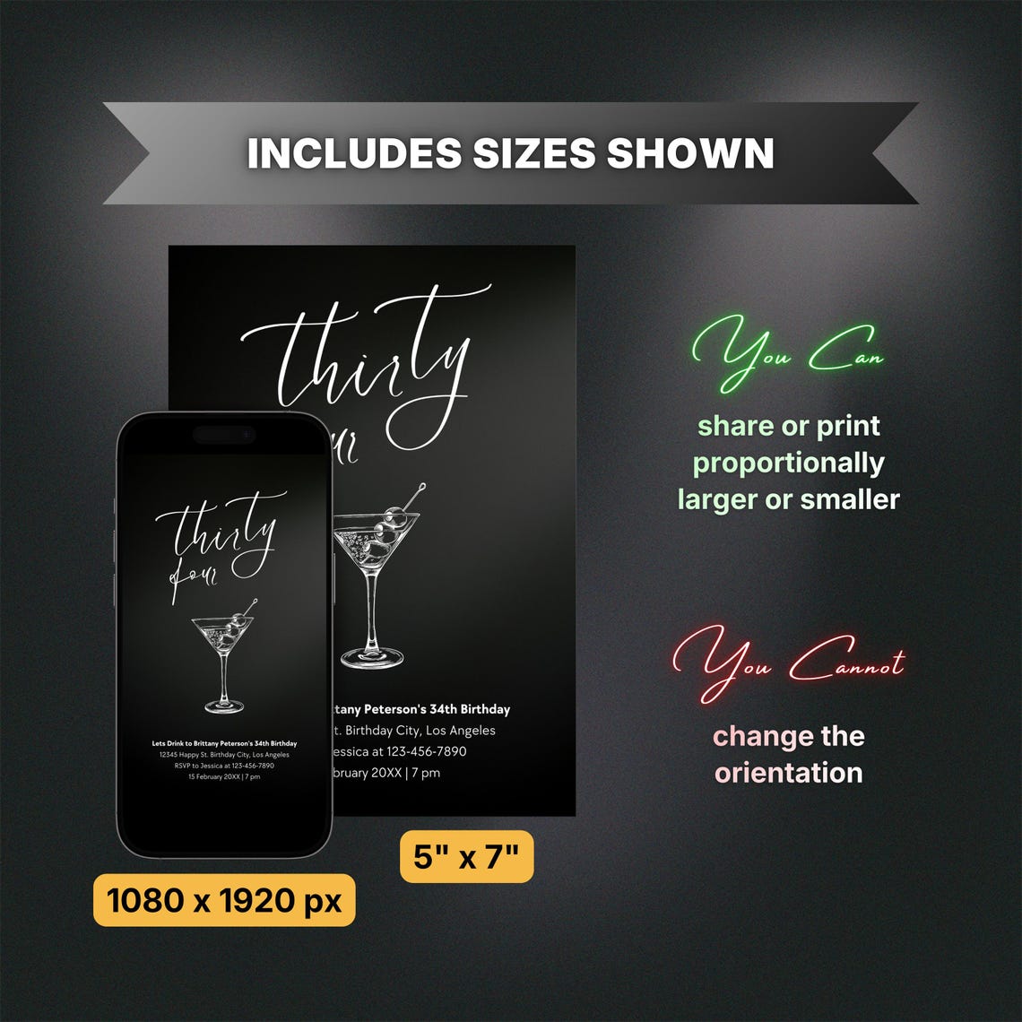 Editable Black Martini Birthday Invitation, Printable All Black ...