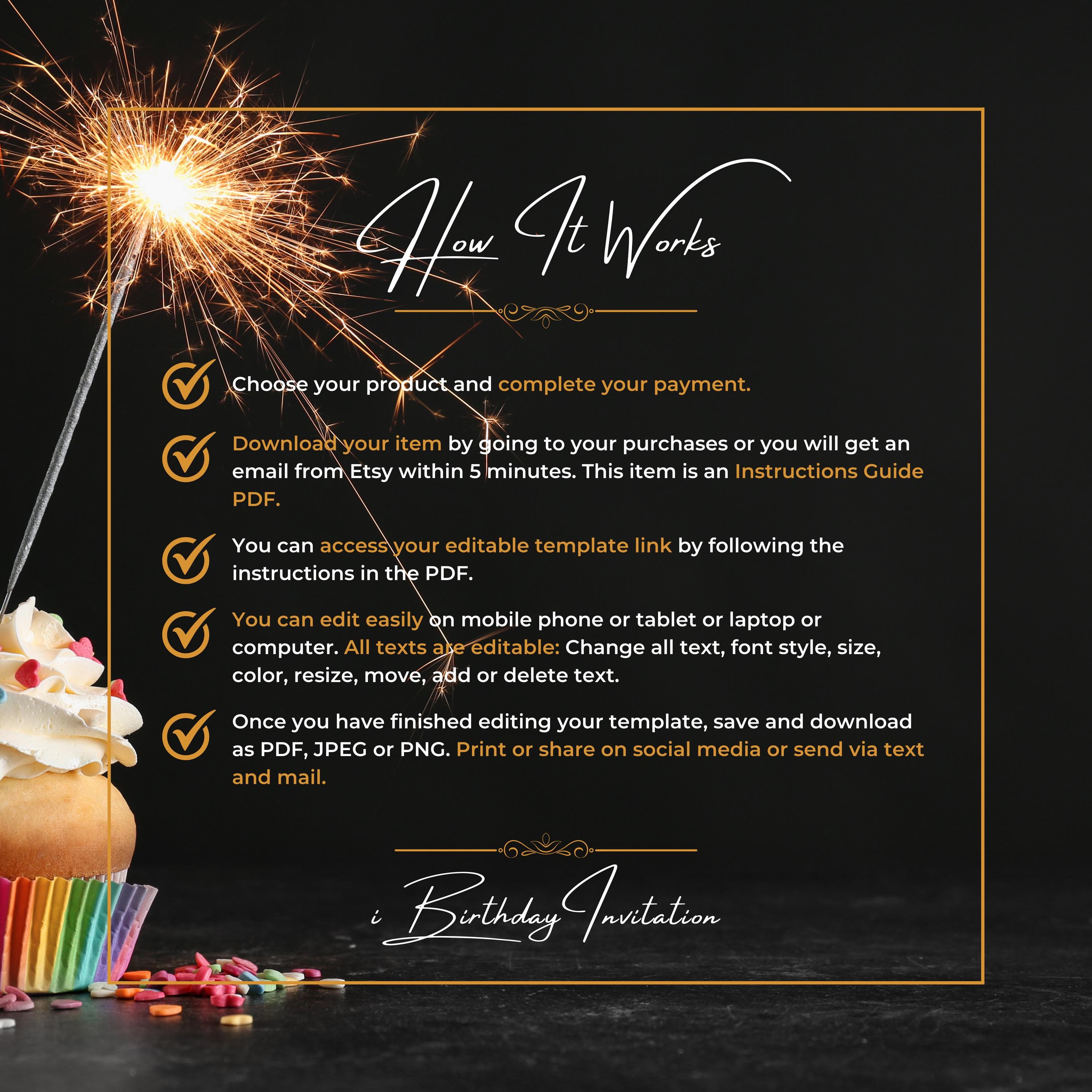 Editable Silver and Black Birthday Invitation for Men, Masculine Silver ...