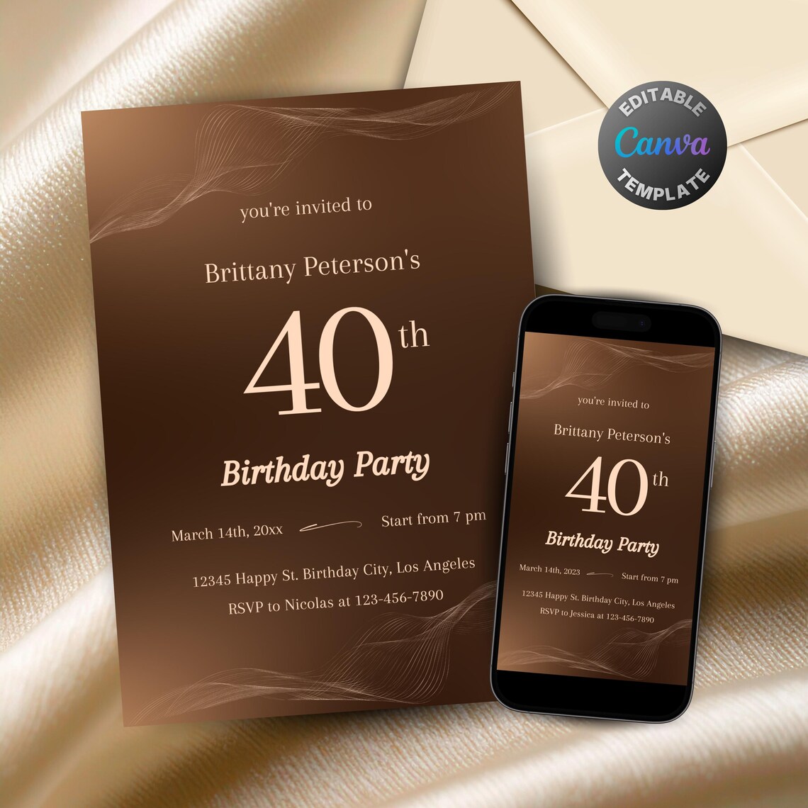 Editable Shades of Brown Birthday Invitation, Printable All Brown ...