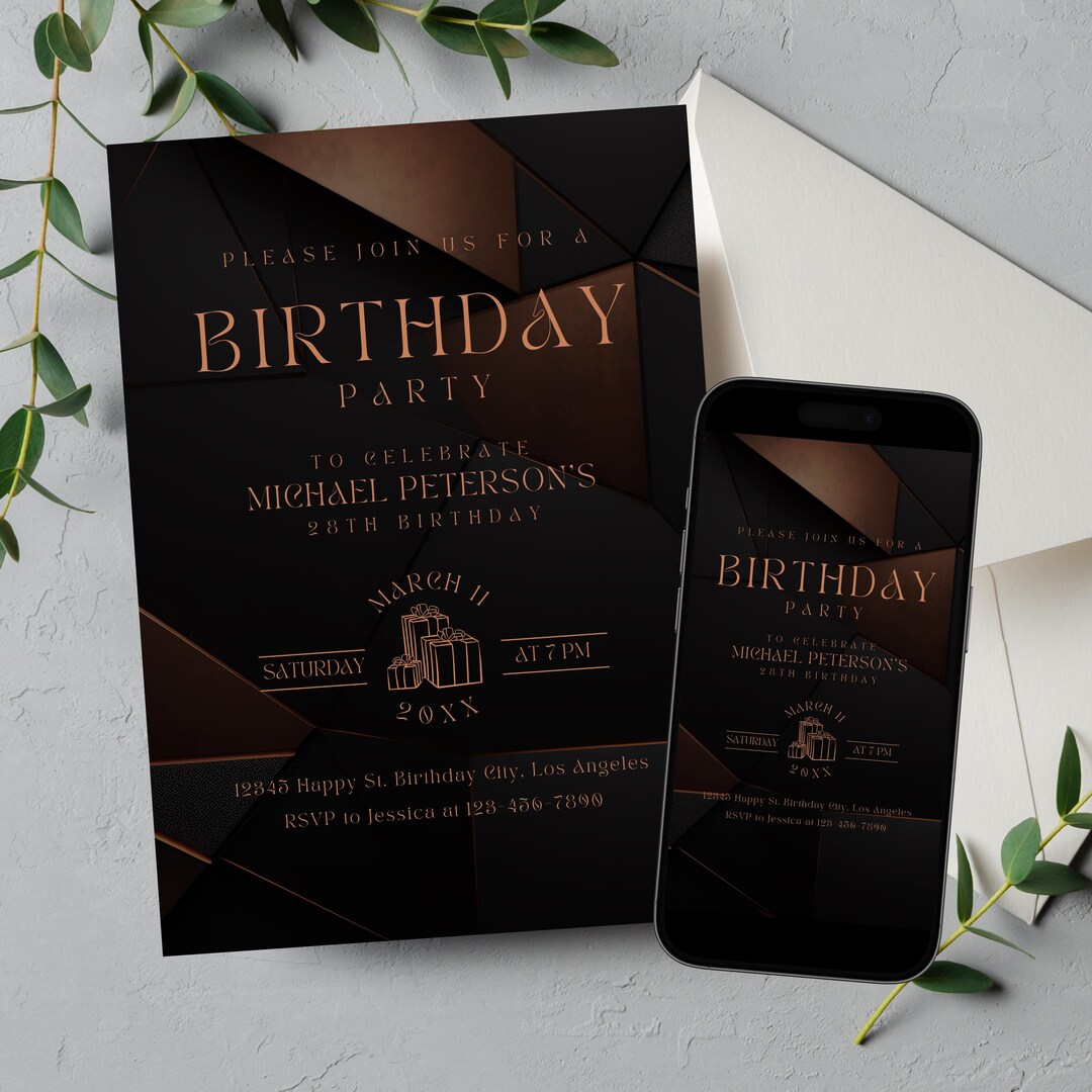 Editable Brown Birthday Invitation for Men, Printable Shades of Brown ...