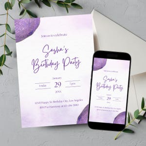 Editable Purple Birthday Invitation for Women, Printable All Purple ...