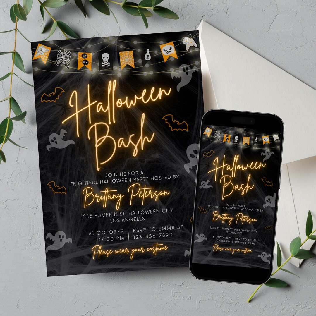 Editable Neon Yellow Funny Halloween Invitation Printable Spooktacular ...