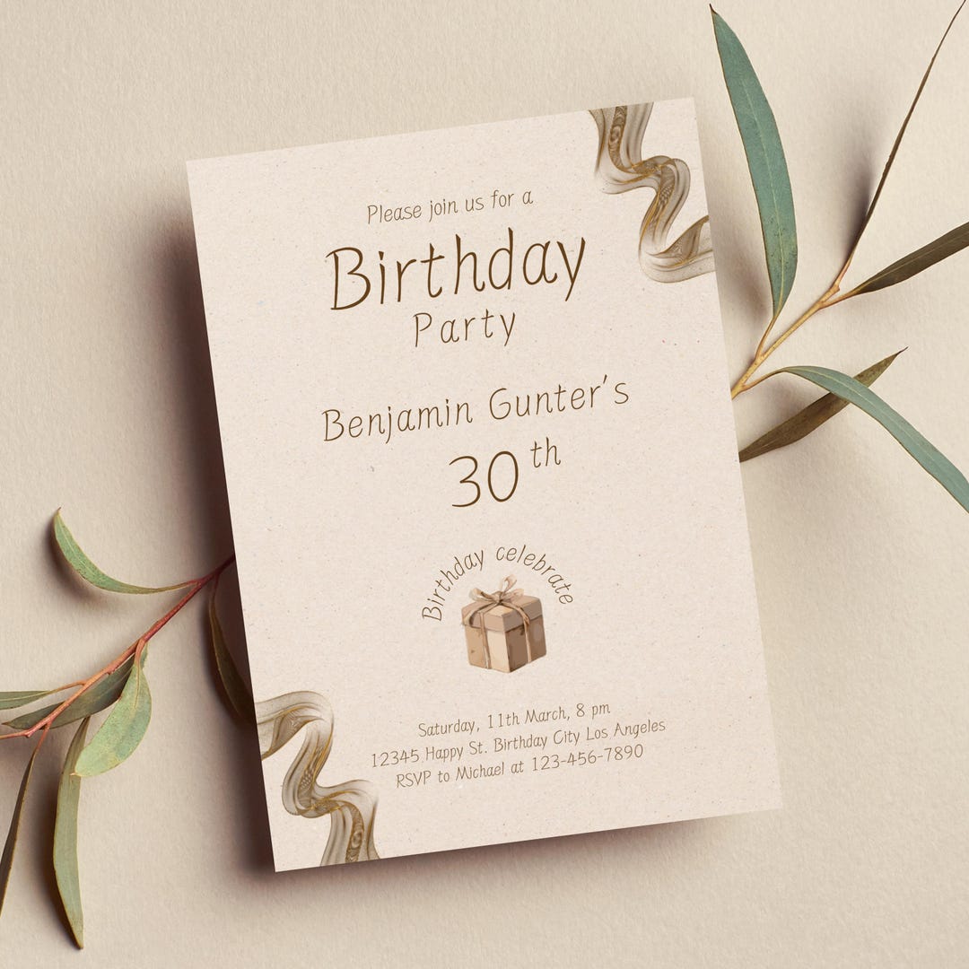 Editable Beige Birthday Invitation, Printable Brown Beige Birthday ...