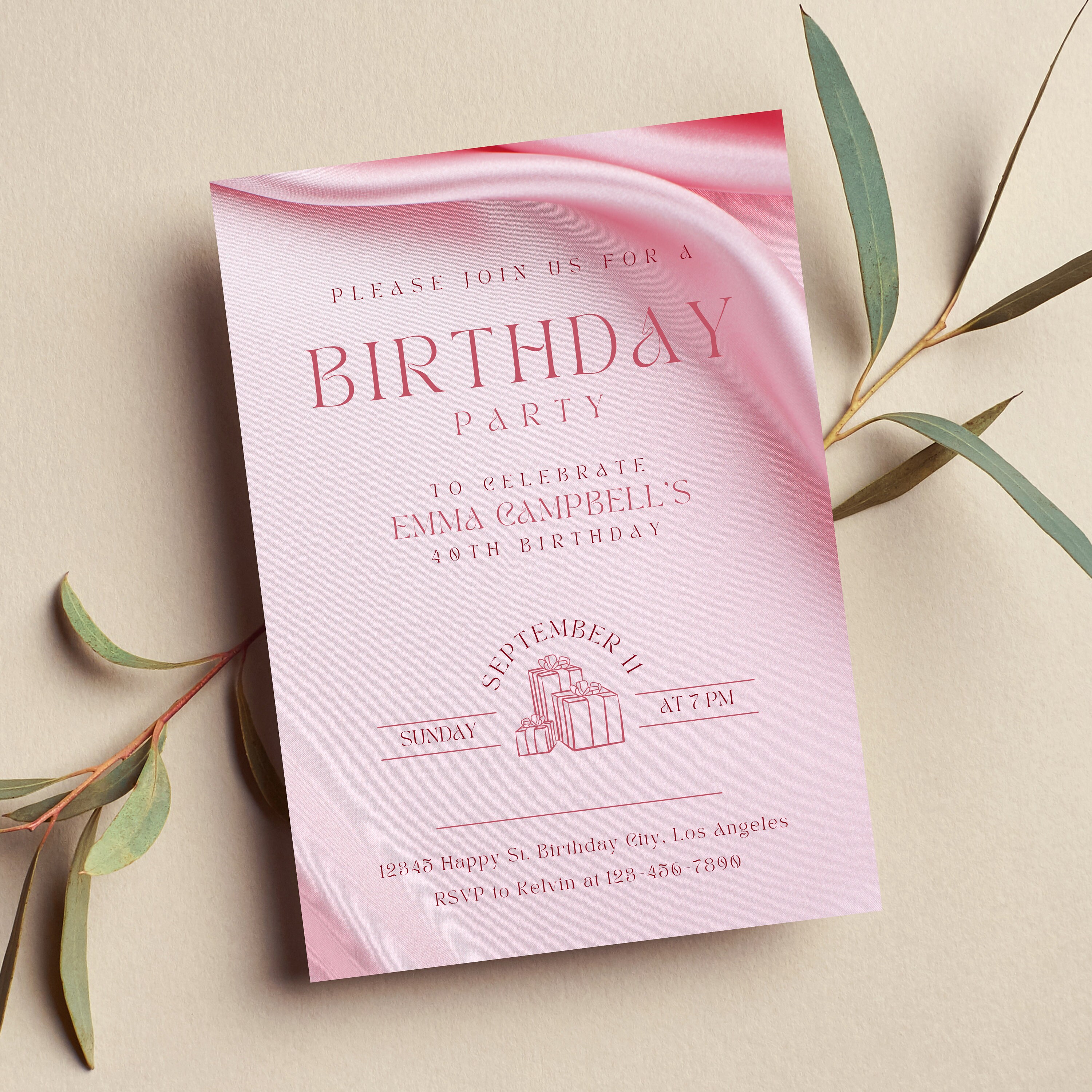 Editable Pink Birthday Invitation for Women, Printable Shades of Pink ...
