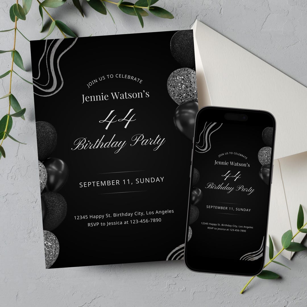 Editable Shades of Black Birthday Invitation for Women, Printable All ...