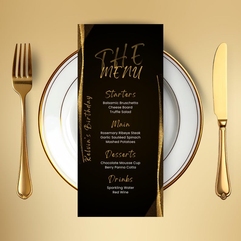 Editable Black and Gold Menu, Printable Gold Black Dinner Menu, Classy ...