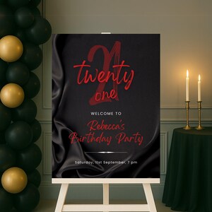 Editable Black and Red Birthday Welcome Sign, Printable Black and Hot ...