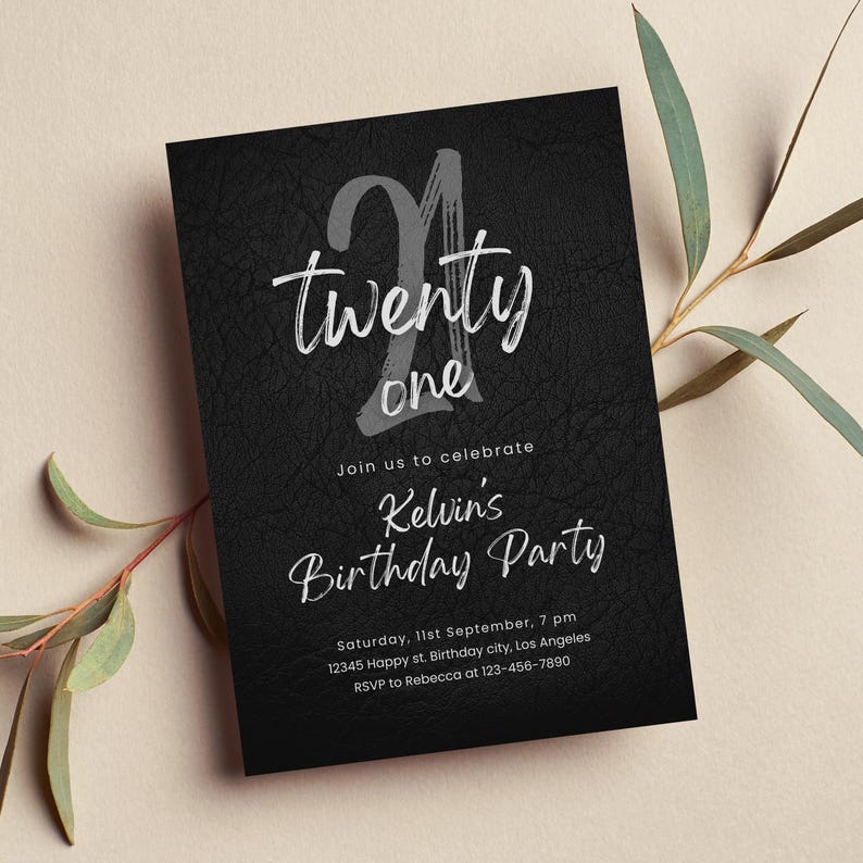 Editable Silver and Black Birthday Invitation for Men, Masculine Silver ...