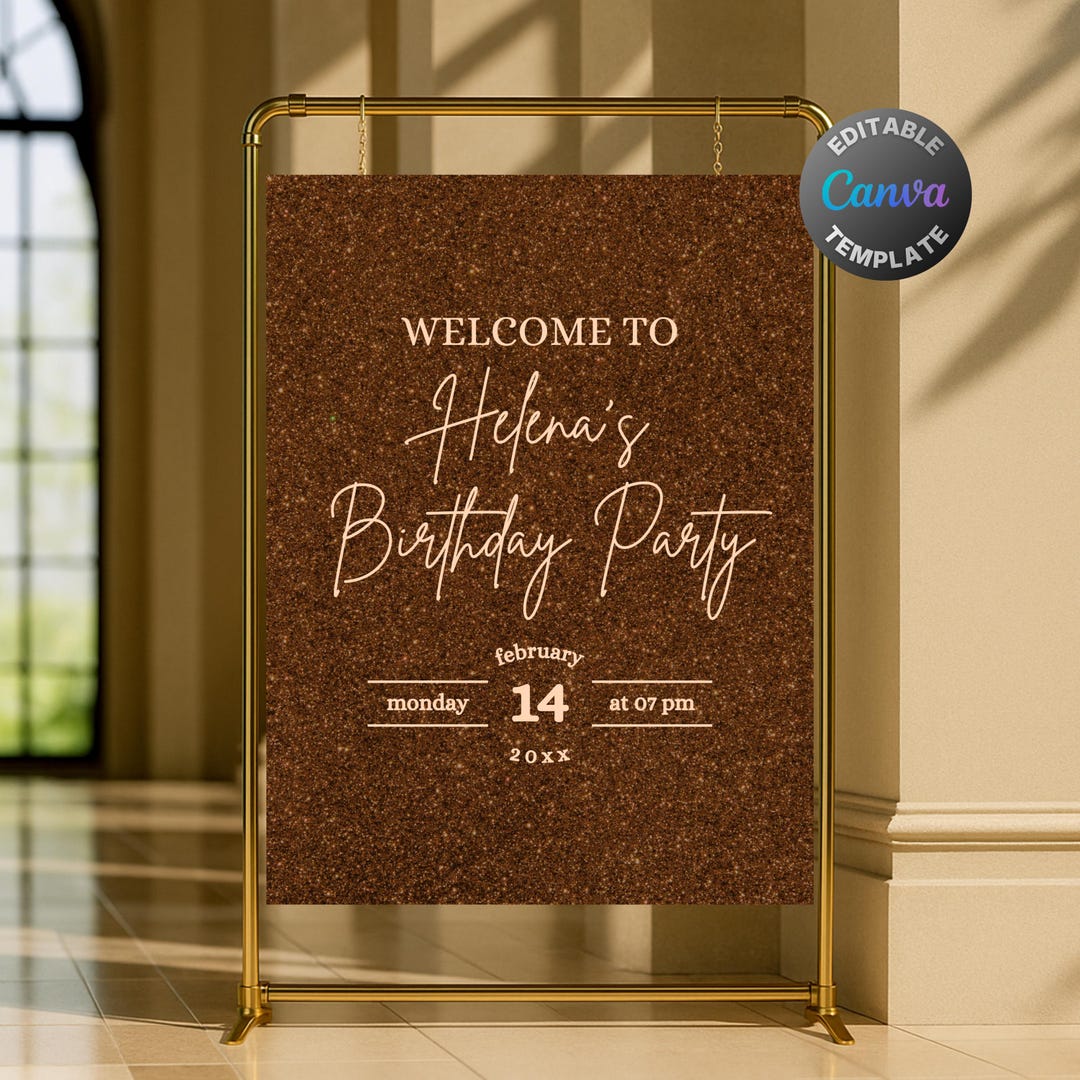 Editable All Brown Welcome Sign for Women, Feminine Copper Glitter ...