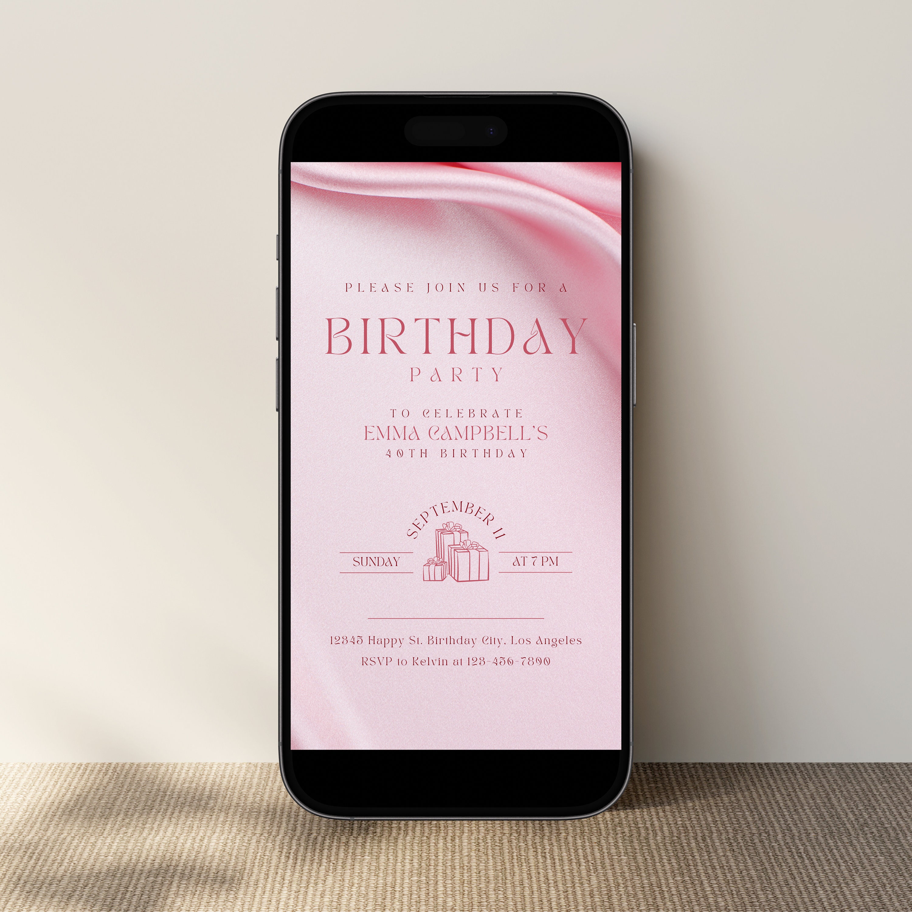 Editable Pink Birthday Invitation for Women, Printable Shades of Pink ...