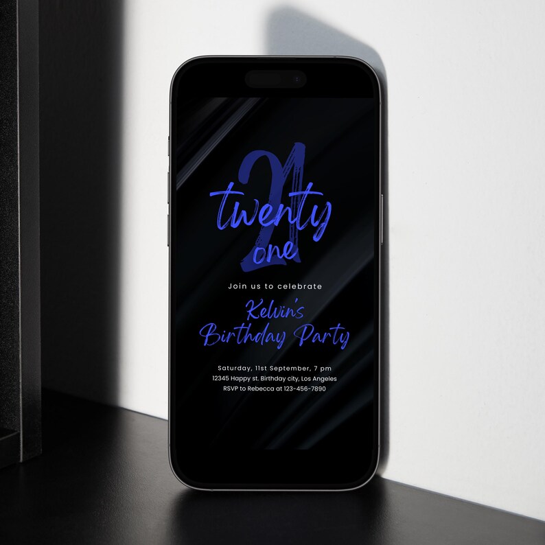 Editable Black and Blue Birthday Invitation for Men, Printable Luxury ...