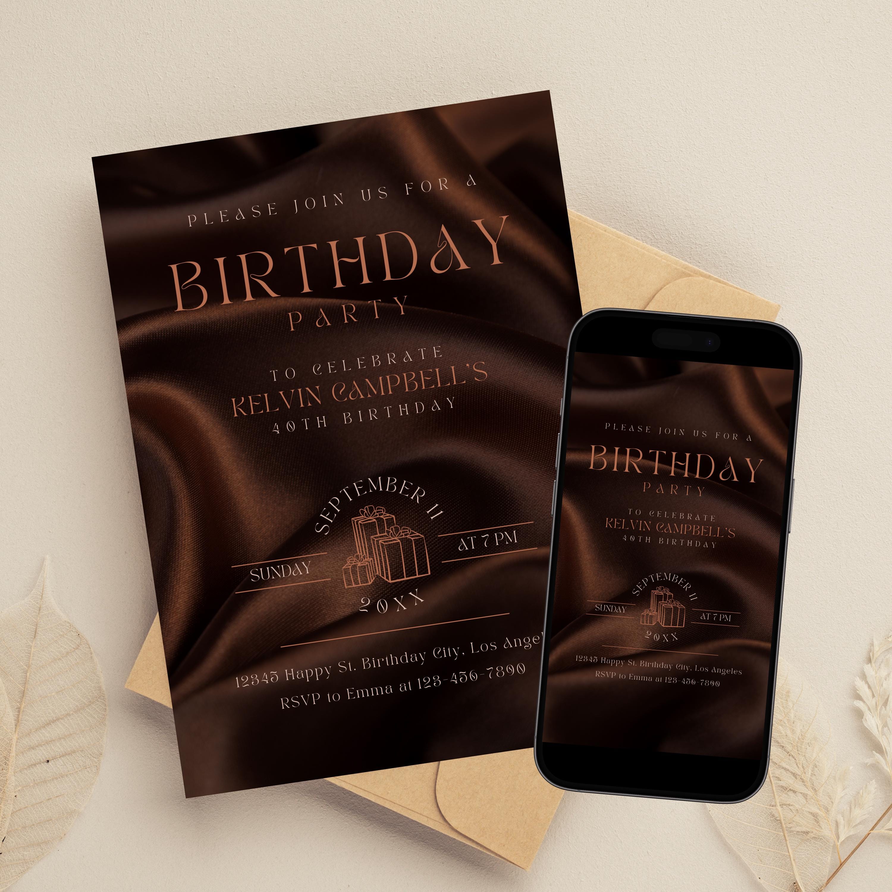 Editable Brown Birthday Invitation, Printable Chocolate Brown Birthday ...