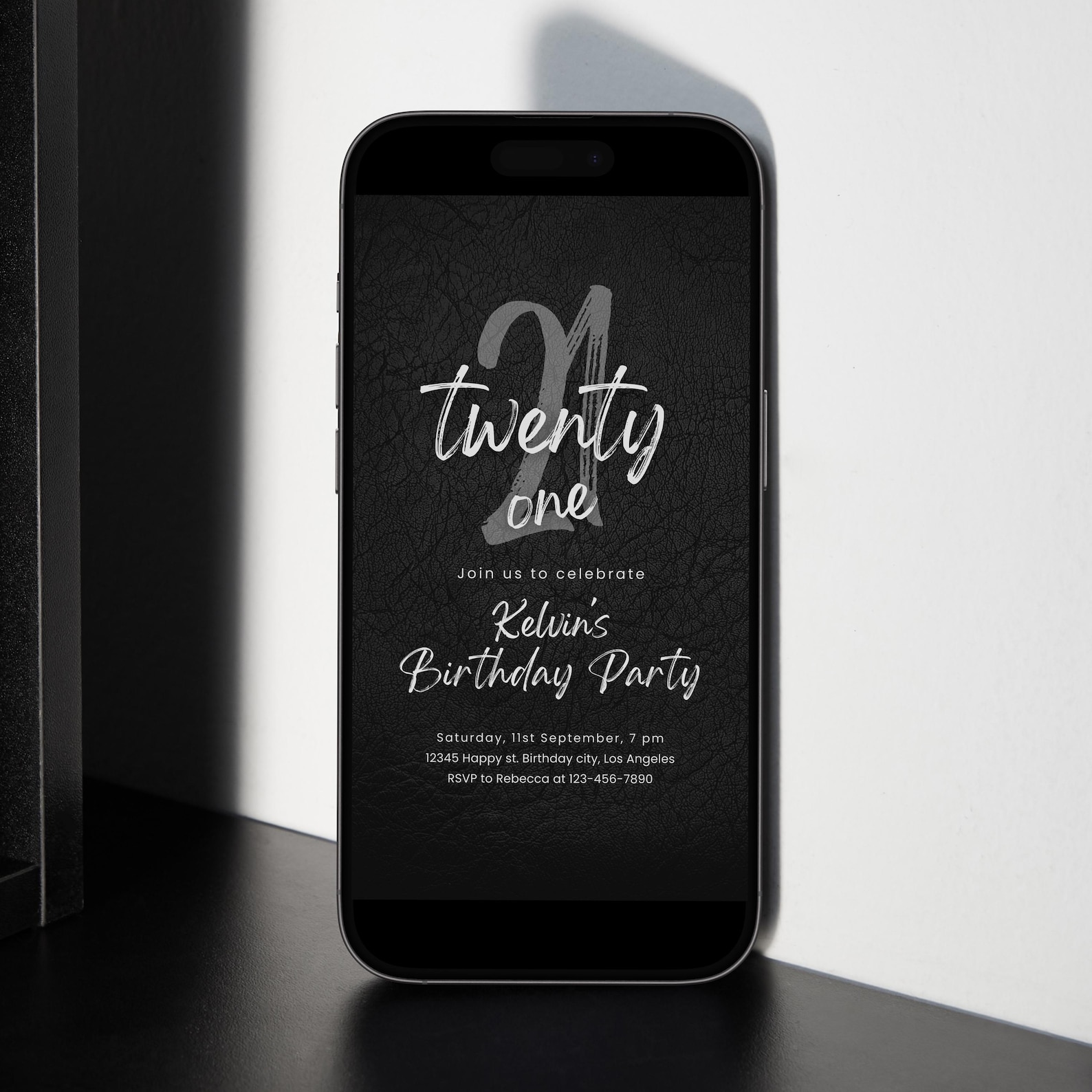 Editable Silver and Black Birthday Invitation for Men, Masculine Silver ...