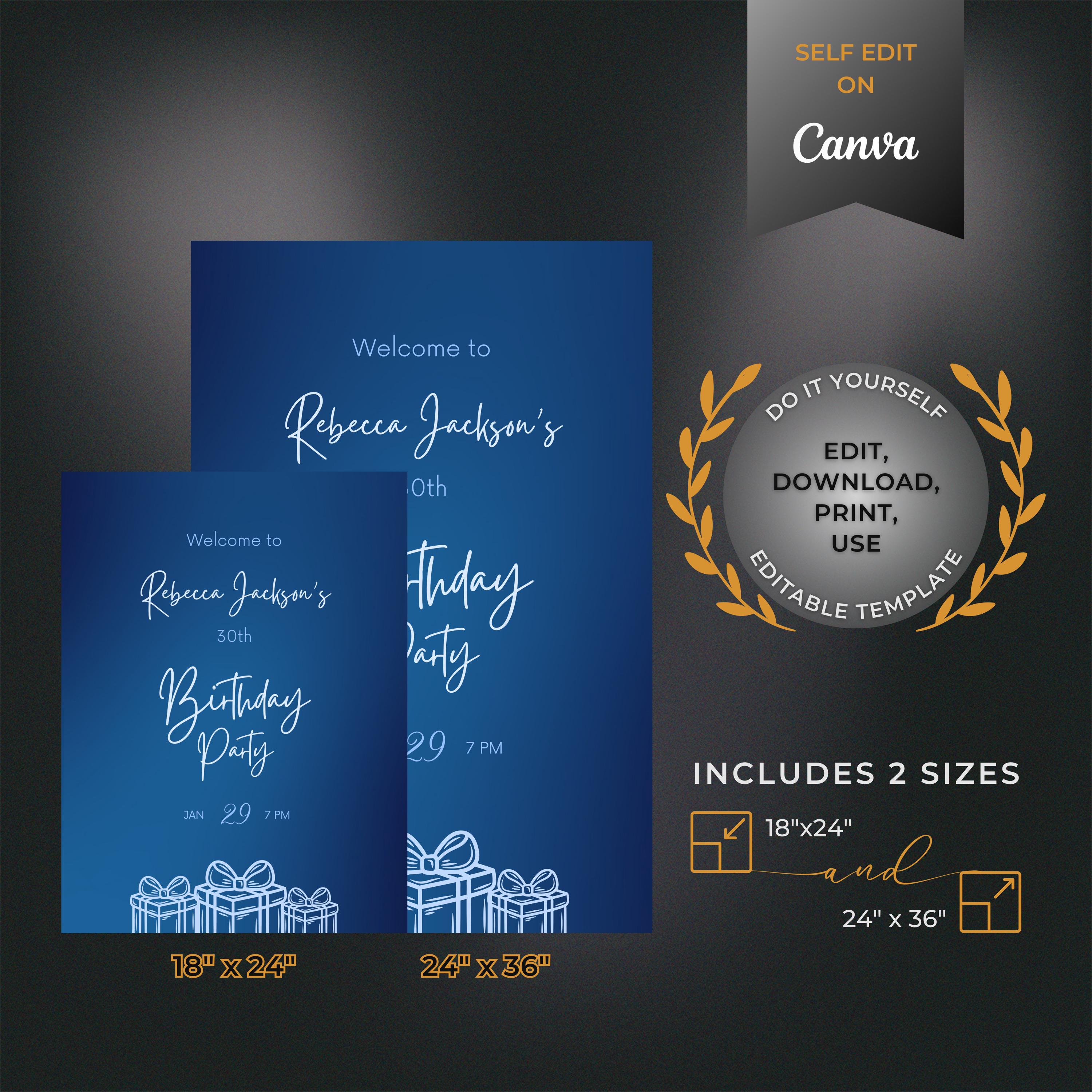 Editable Ocean Blue Birthday Welcome Sign, Printable Sky Blue Birthday ...