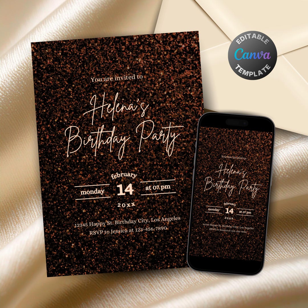Editable Shades of Brown Birthday Invitation for Women, Feminine Copper ...