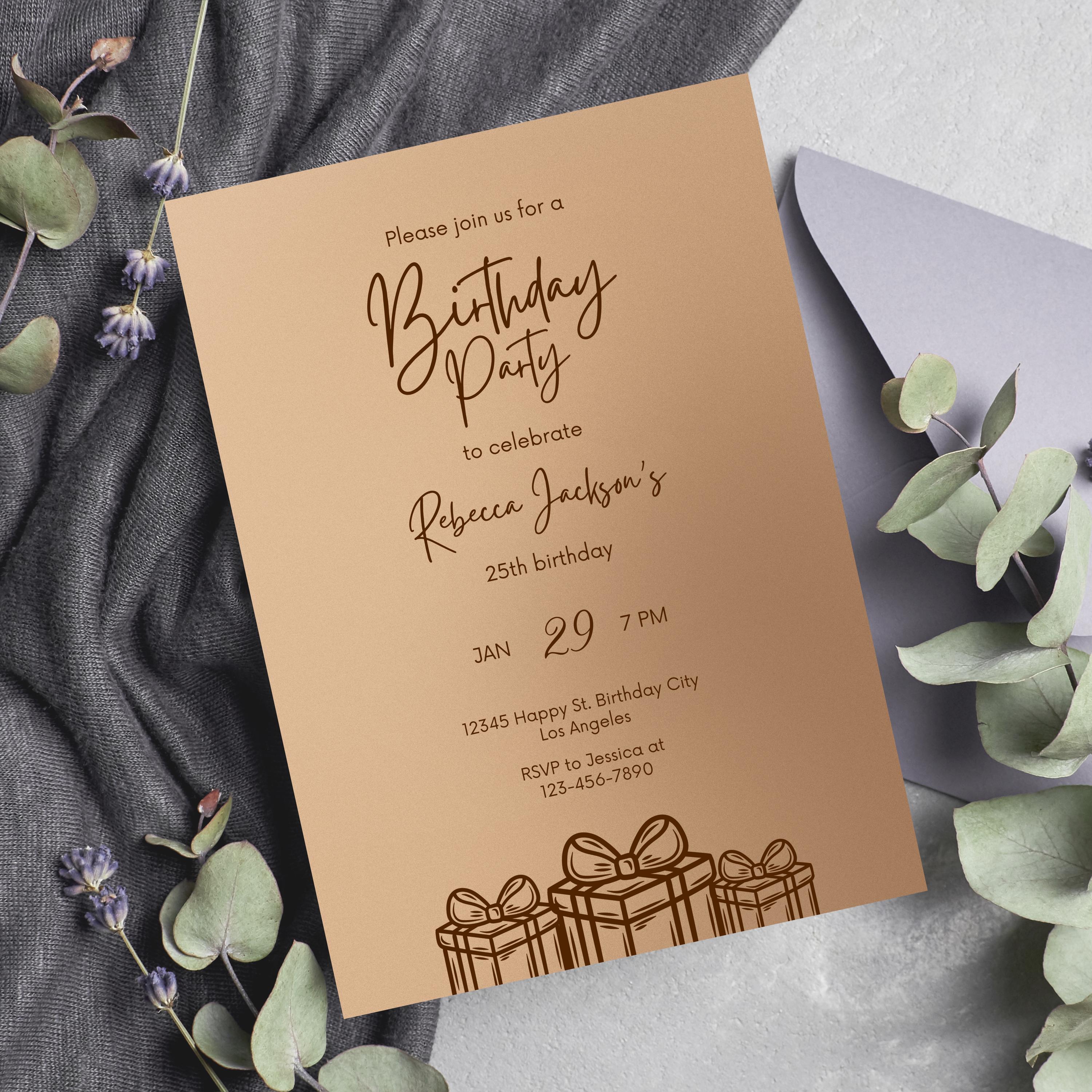 Editable Shades of Brown Birthday Invitation, Printable All Brown ...