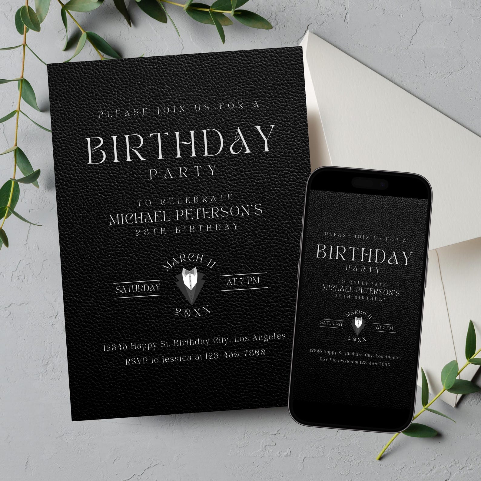 Editable Tuxedo Suit Birthday Invitation for Men, Printable Luxury Men ...
