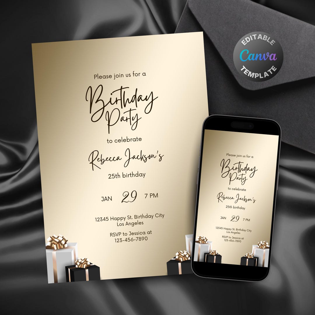 Editable Champagne Beige Birthday Invitation, Printable Luxury Beige ...