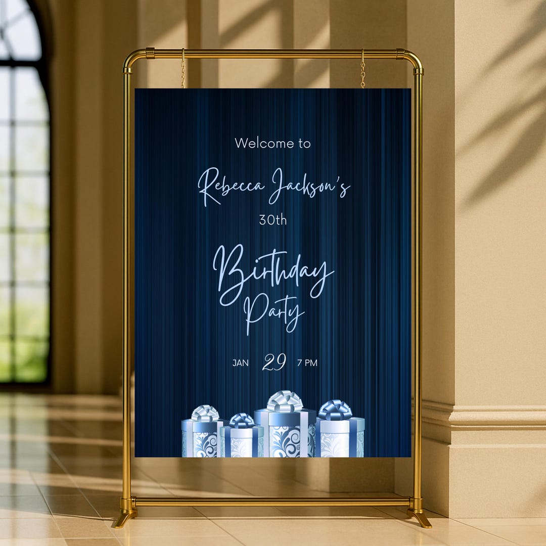 Editable Deep Blue Birthday Welcome Sign, Printable Shades of Blue ...