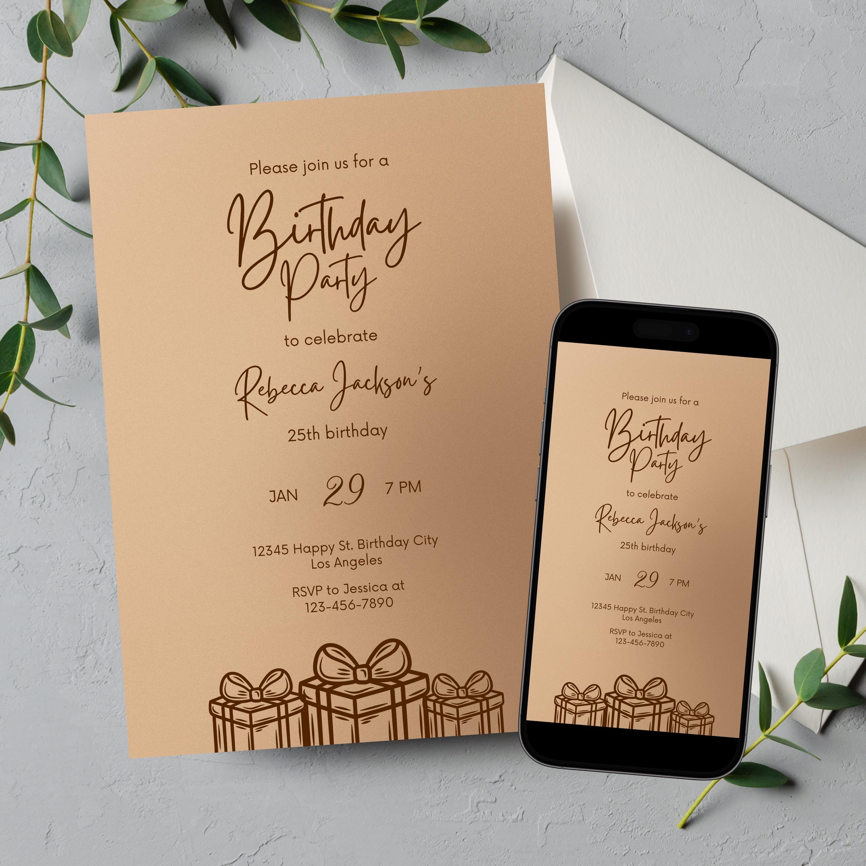 Editable Shades of Brown Birthday Invitation, Printable All Brown ...