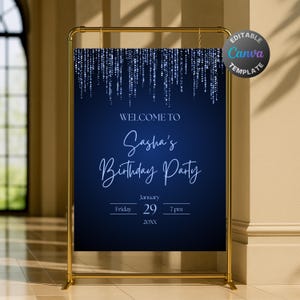 Editable Blue Welcome Sign for Women, Printable All Navy Blue Birthday ...
