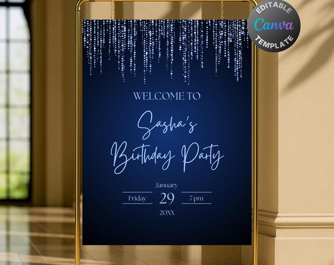 Editable Blue Welcome Sign for Women, Printable All Navy Blue Birthday ...