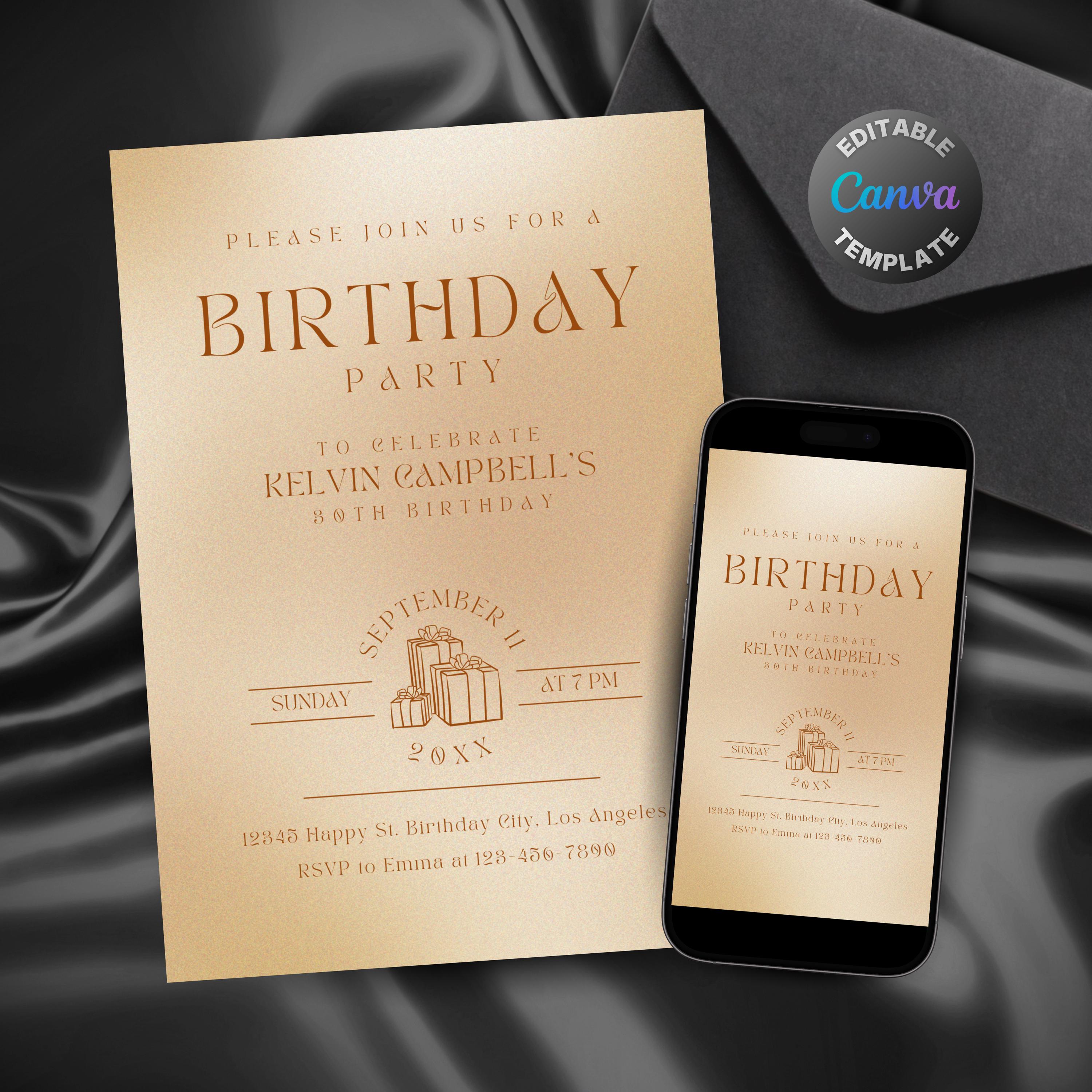 Editable Beige Birthday Invitation, Printable Shades of Brown Birthday ...