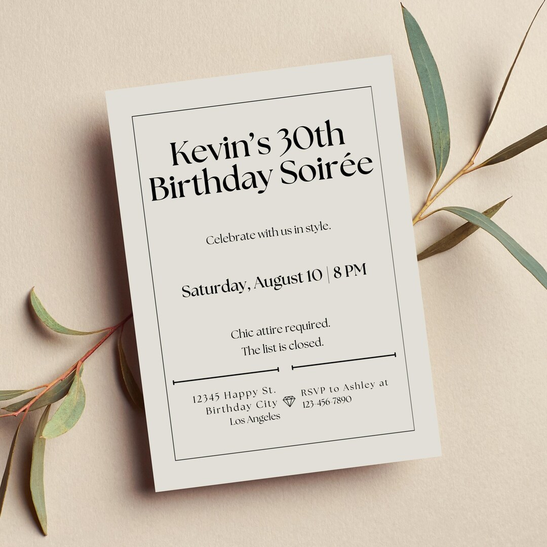 Editable Stylish Beige Birthday Invitation, Printable Modern Minimalist ...