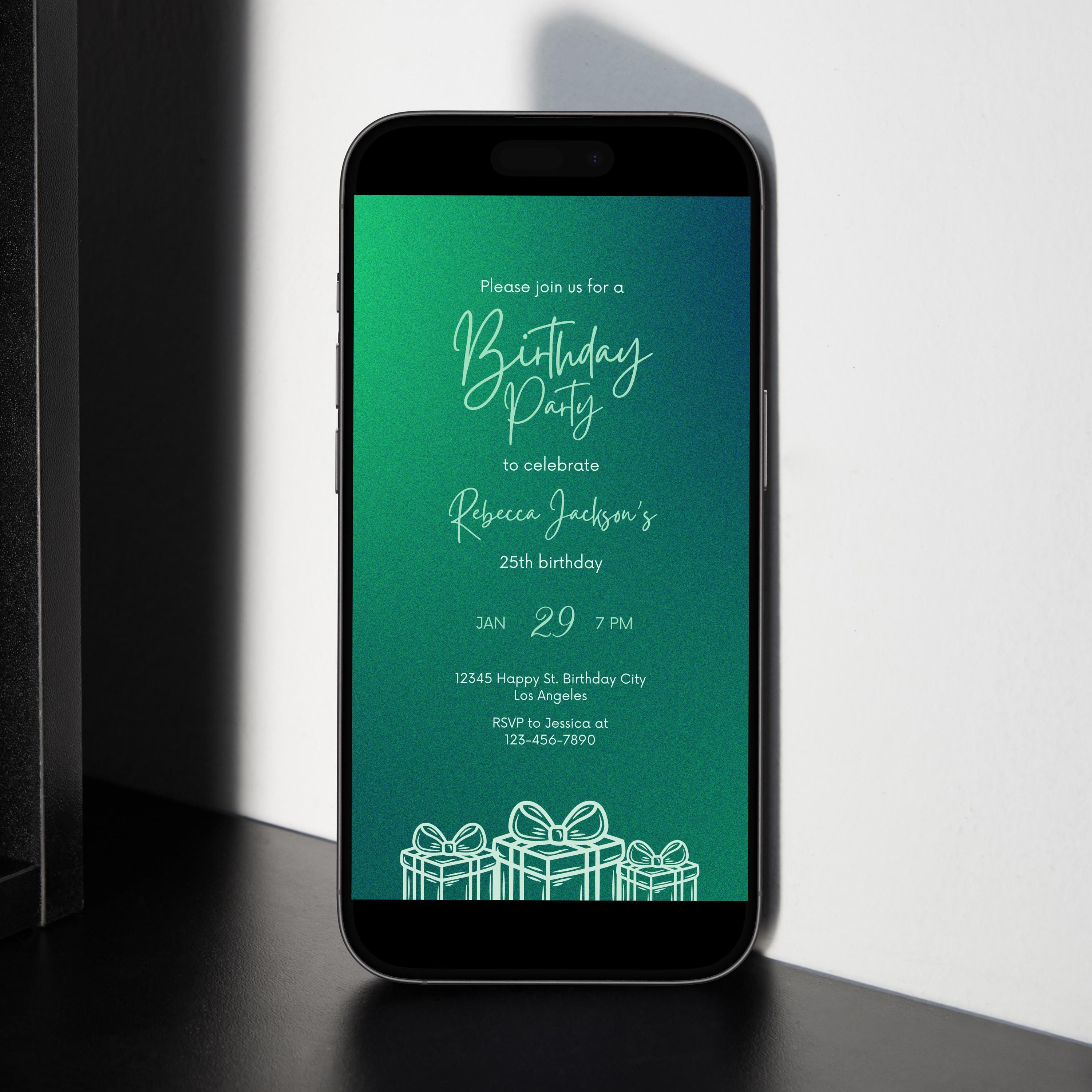 Editable Emerald Green Birthday Invitation, Printable Shades of Green ...