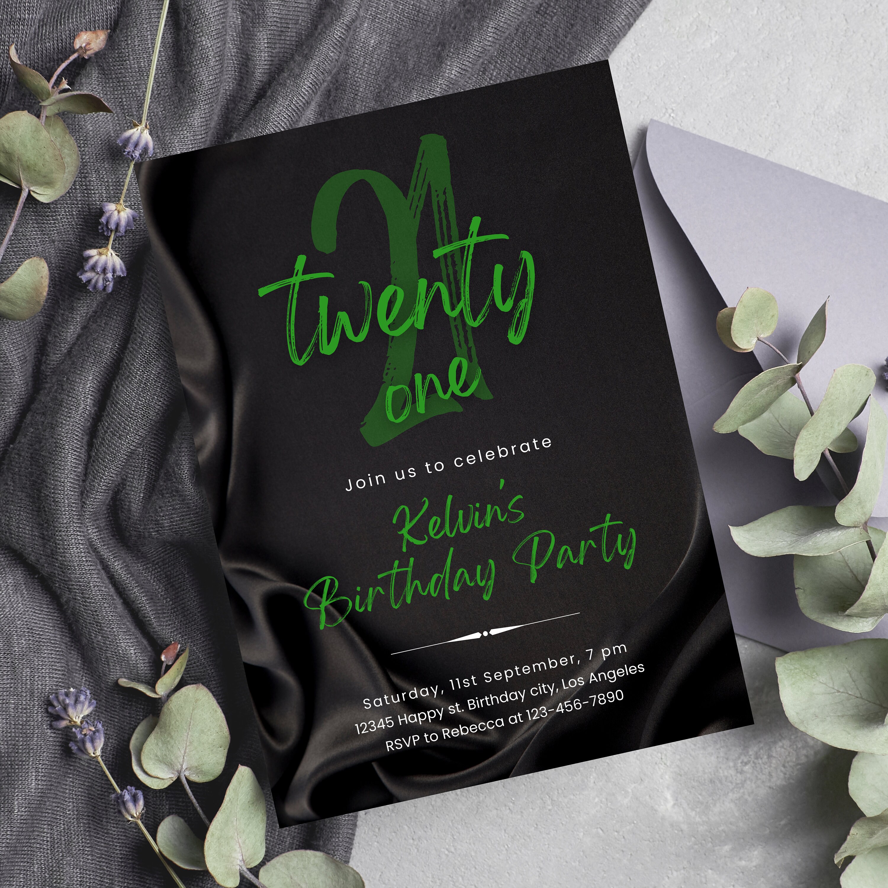 Editable Black and Green Birthday Invitation, Printable Green and Black ...