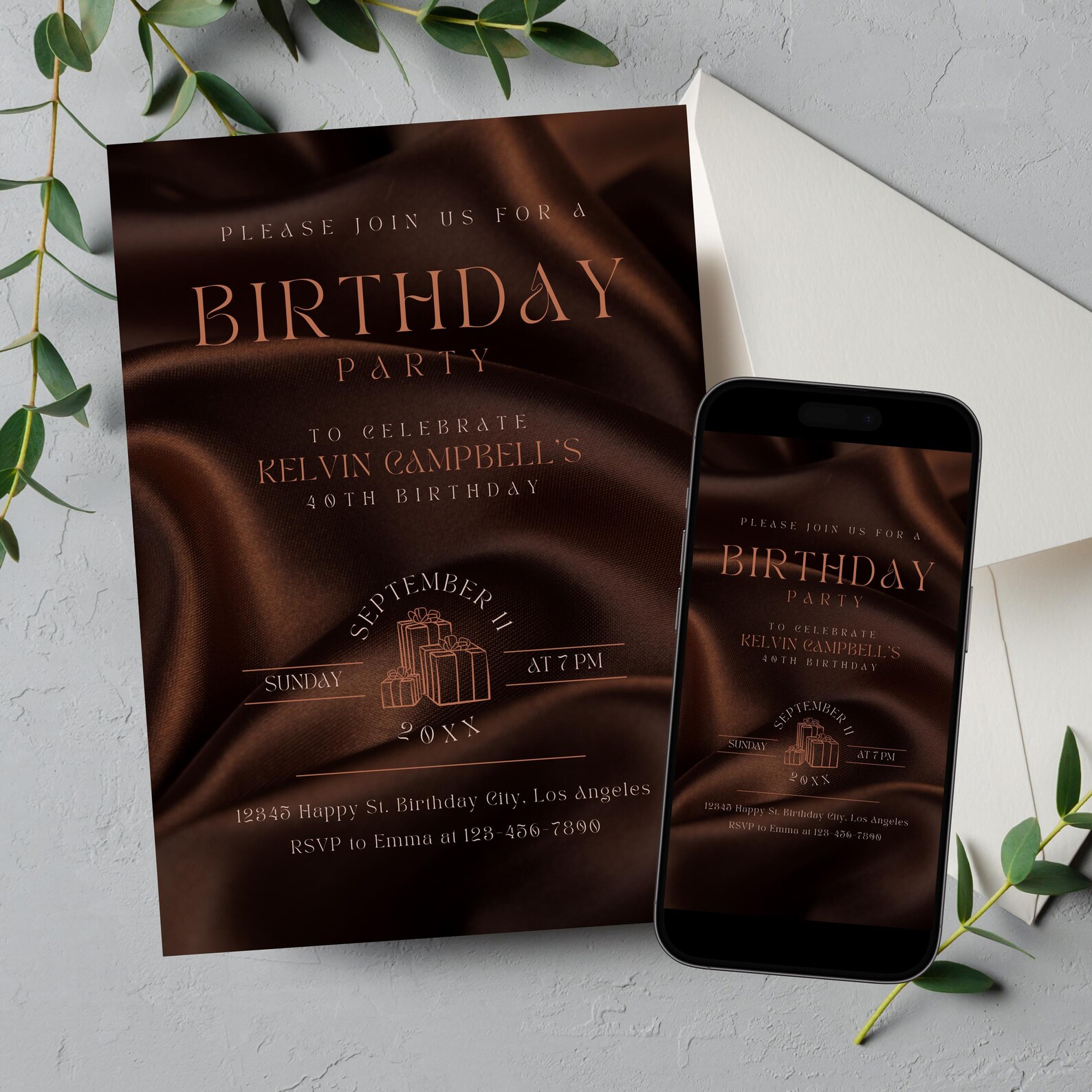 Editable Brown Birthday Invitation, Printable Chocolate Brown Birthday ...
