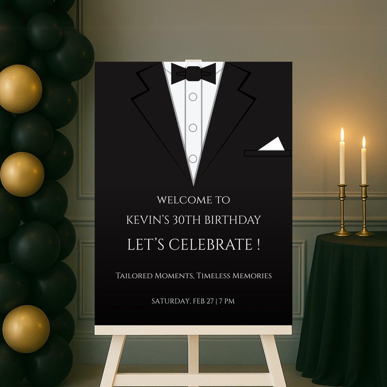 Editable Tuxedo Welcome Sign, Black and White Formal Party Welcome ...