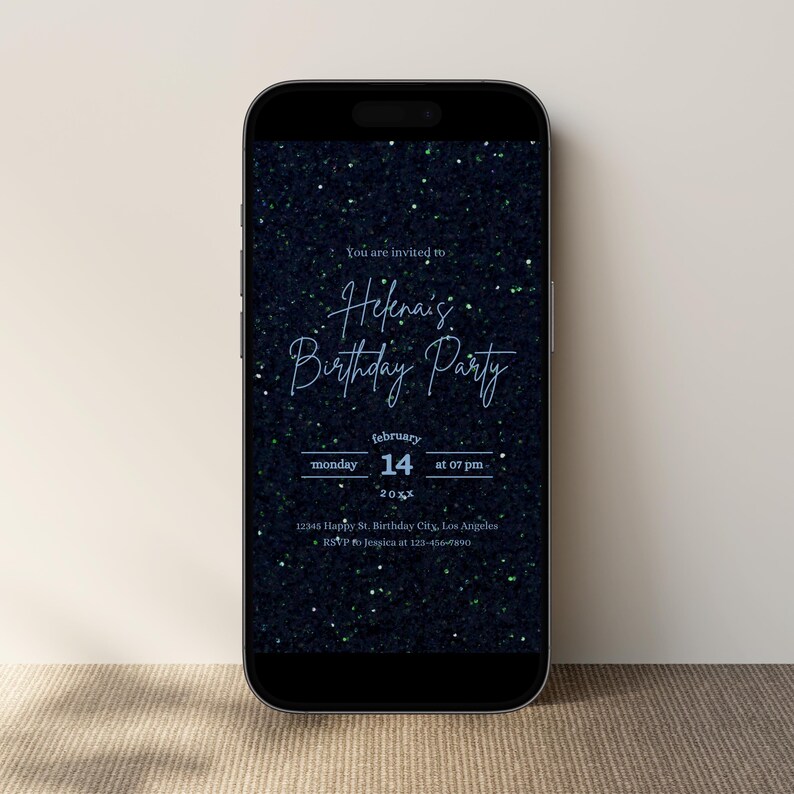 Editable Midnight Blue Birthday Invitation for Women, Feminine Navy ...