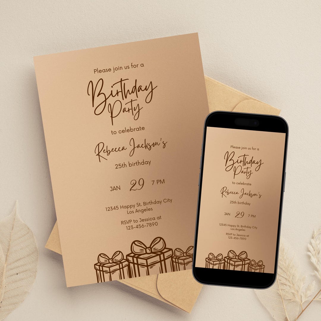 Editable Shades of Brown Birthday Invitation, Printable All Brown ...